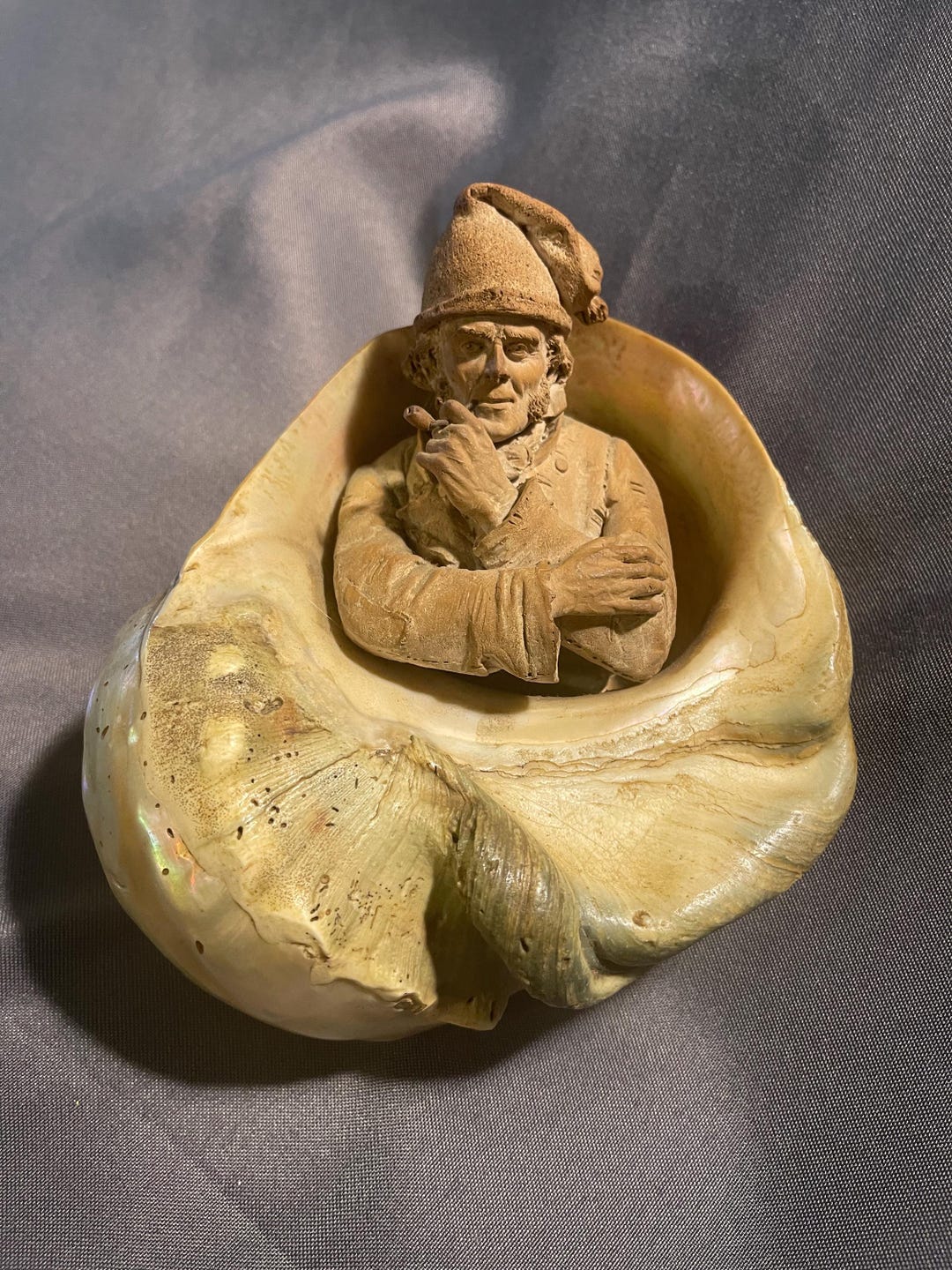 Antique Pierre Adrien Graillon Sculpture of Man W/ Night Hat & Pipe in ...