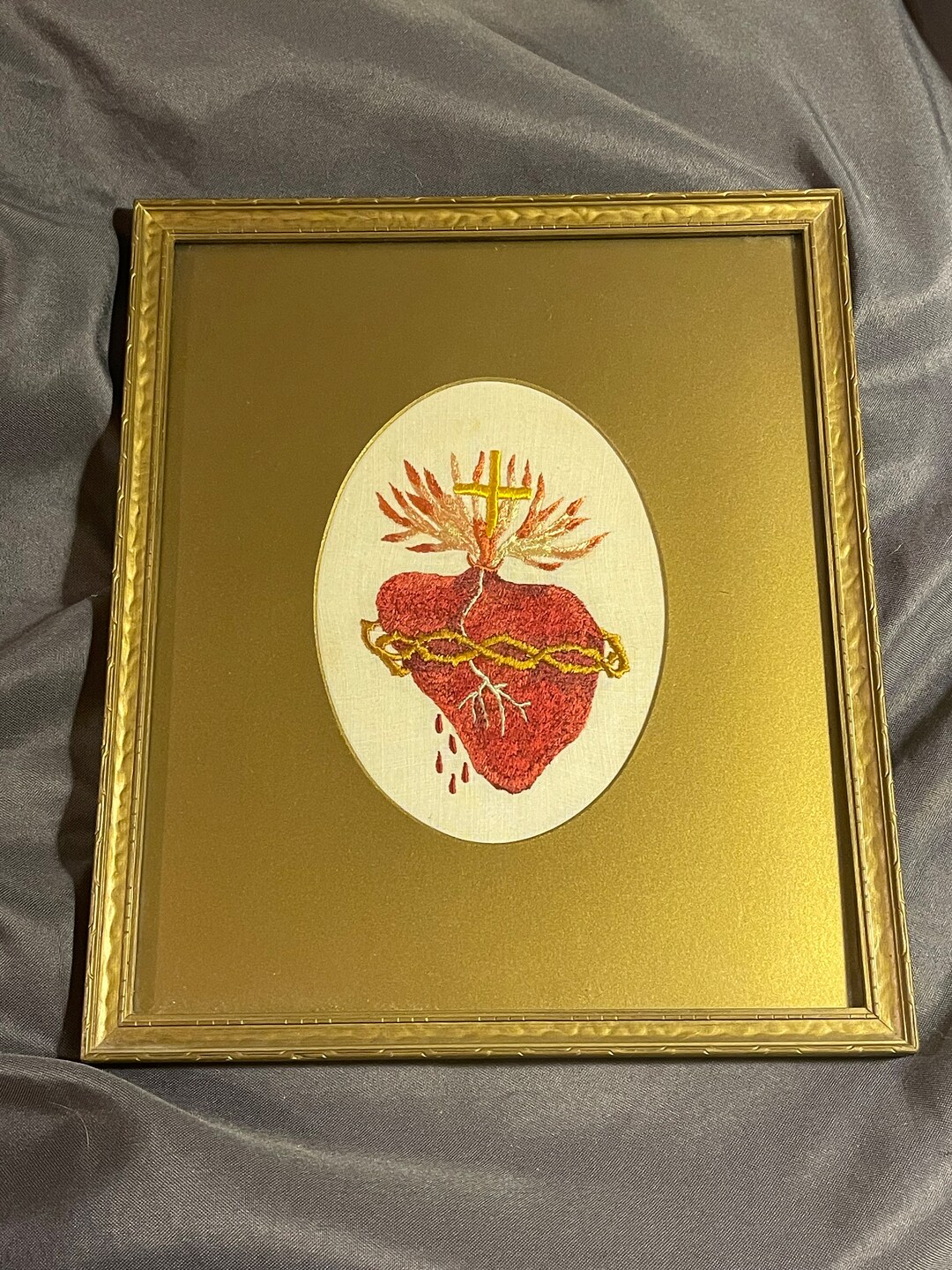 Antique Religious Folk Art Hand Stitched Needlework Sacred Heart - Etsy