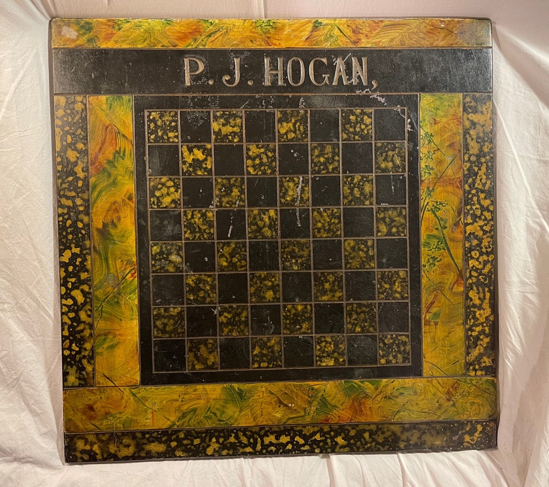 Antique Stone Slate Gameboard Chess Game Board Carved Folk Art Painted ...