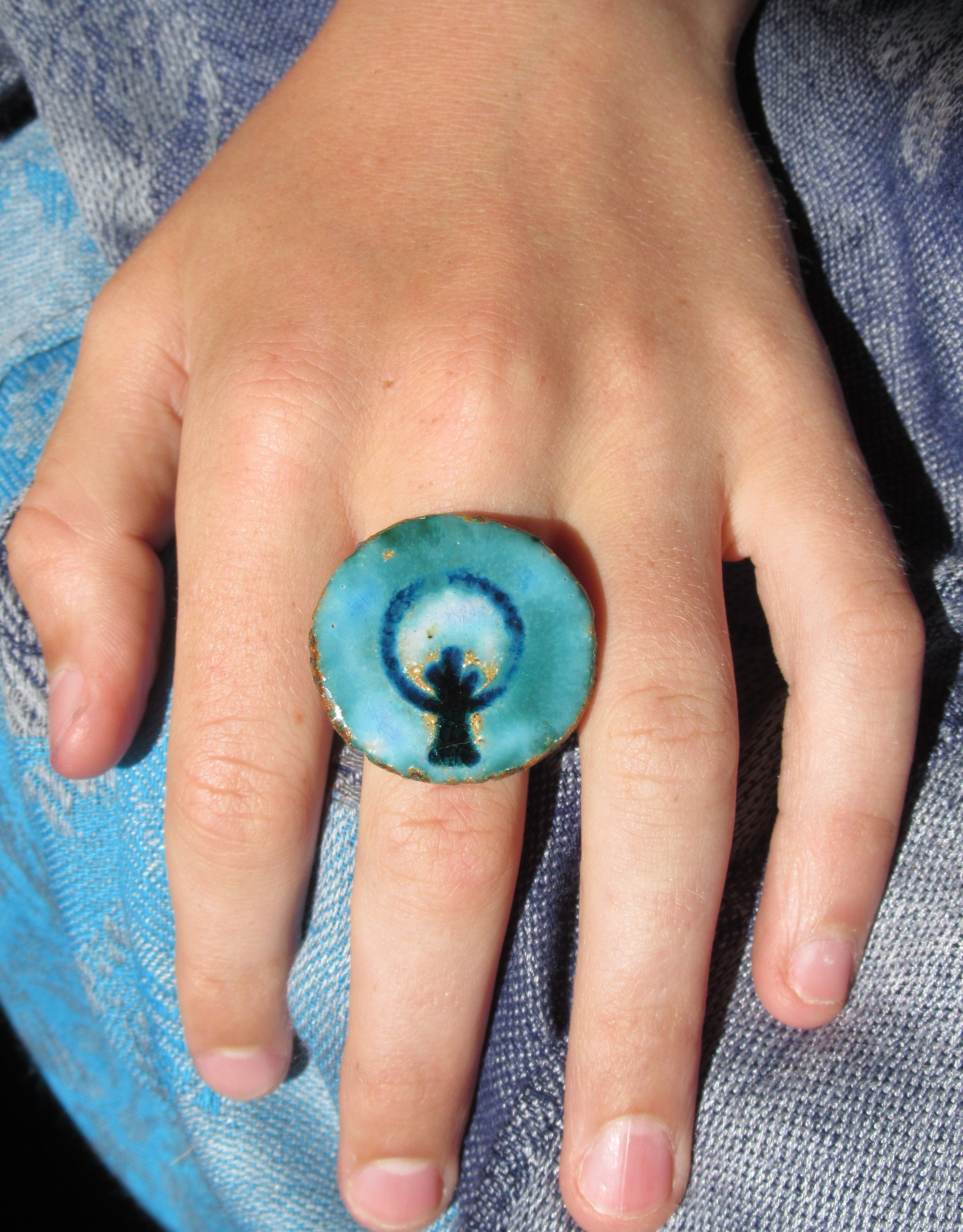 Tree of Life Ring,extra Large Earthy, Round Ceramic Ring, Blue/green ...