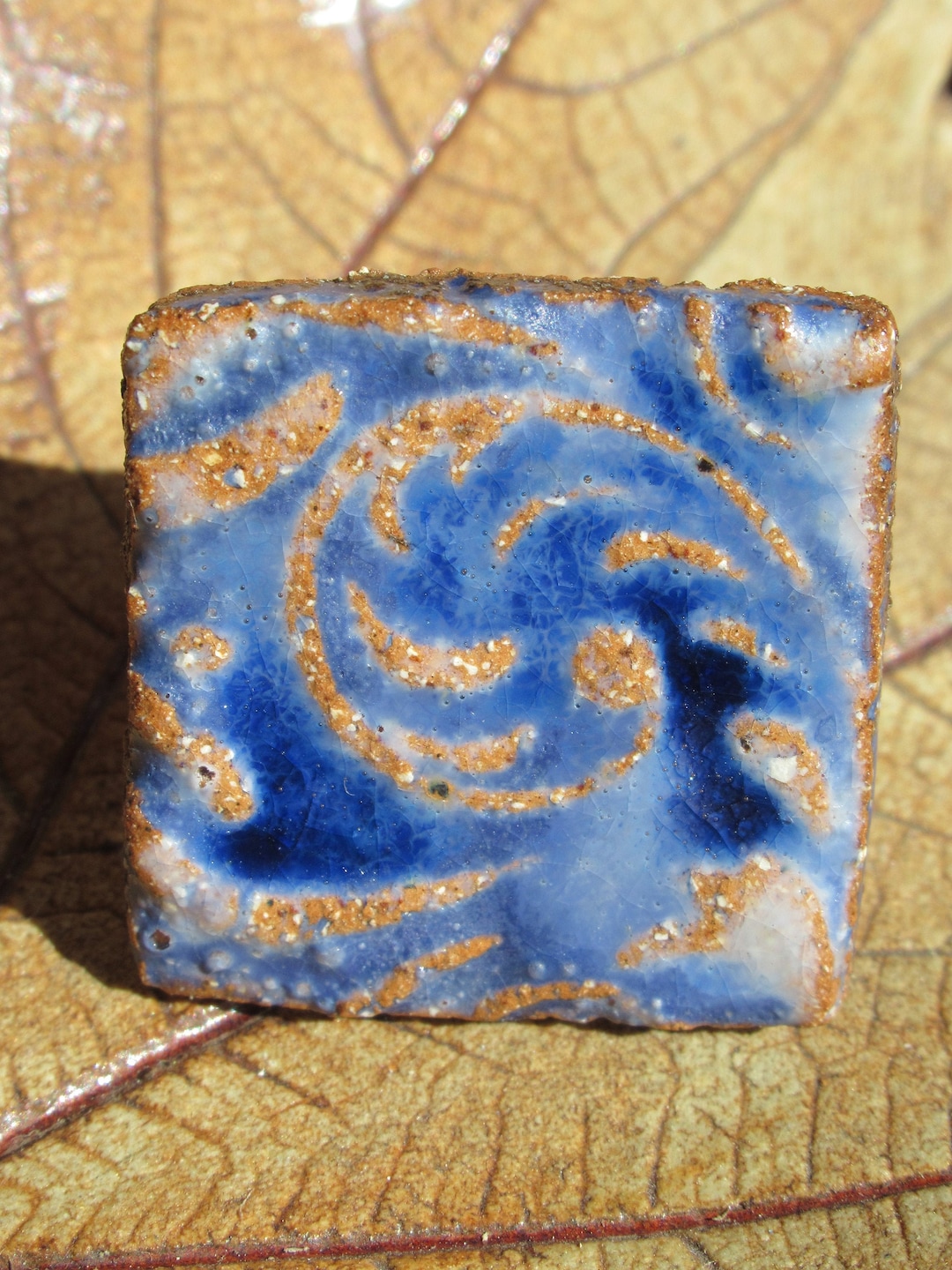 Blue Ceramic Ring, Vine and Swirl Pattern, Square Ring, Large Statement ...