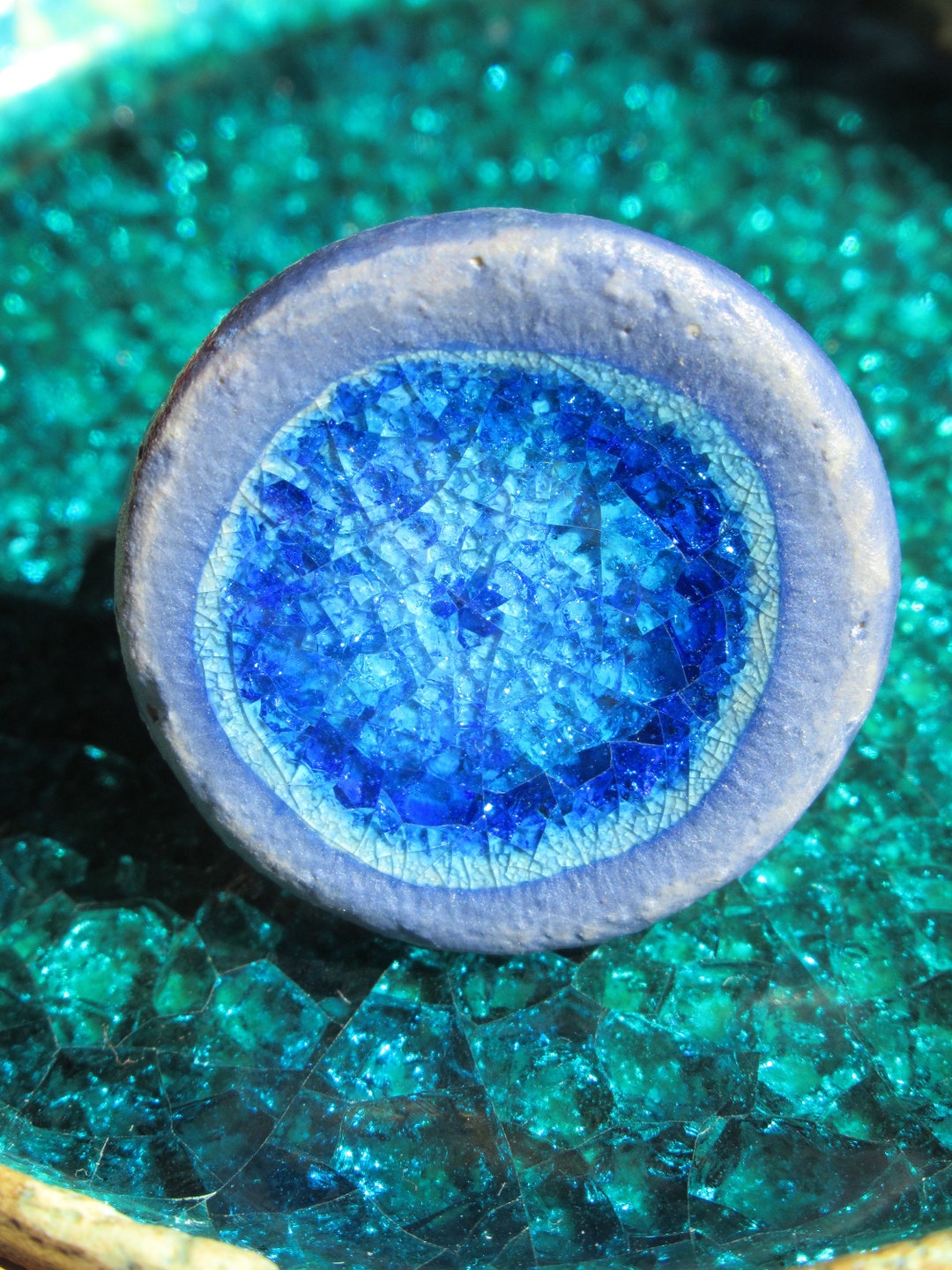 Ceramic and Glass Ring Blue Crystalised Pooling Glaze Ring - Etsy