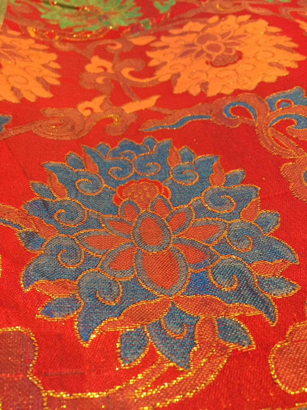 Red Tibetan Brocade With Lotus Flower - Etsy