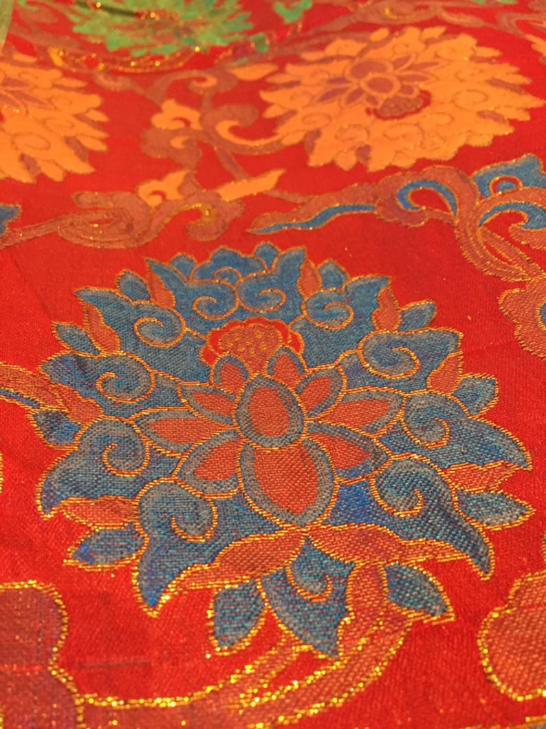 Red Tibetan Brocade With Lotus Flower - Etsy
