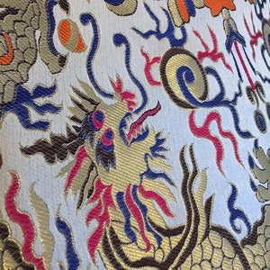 Tibetan White Brocade With Golden Dragon - Etsy UK