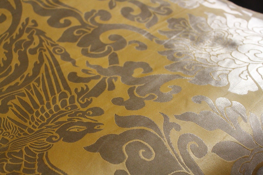 Warm Yellow Brocade With Golden Lotus and Fenix - Etsy