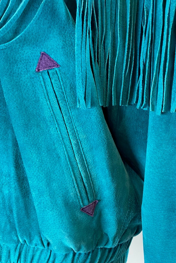 Vintage Pioneer Wear Turquoise Suede Fringe Western C… - Gem