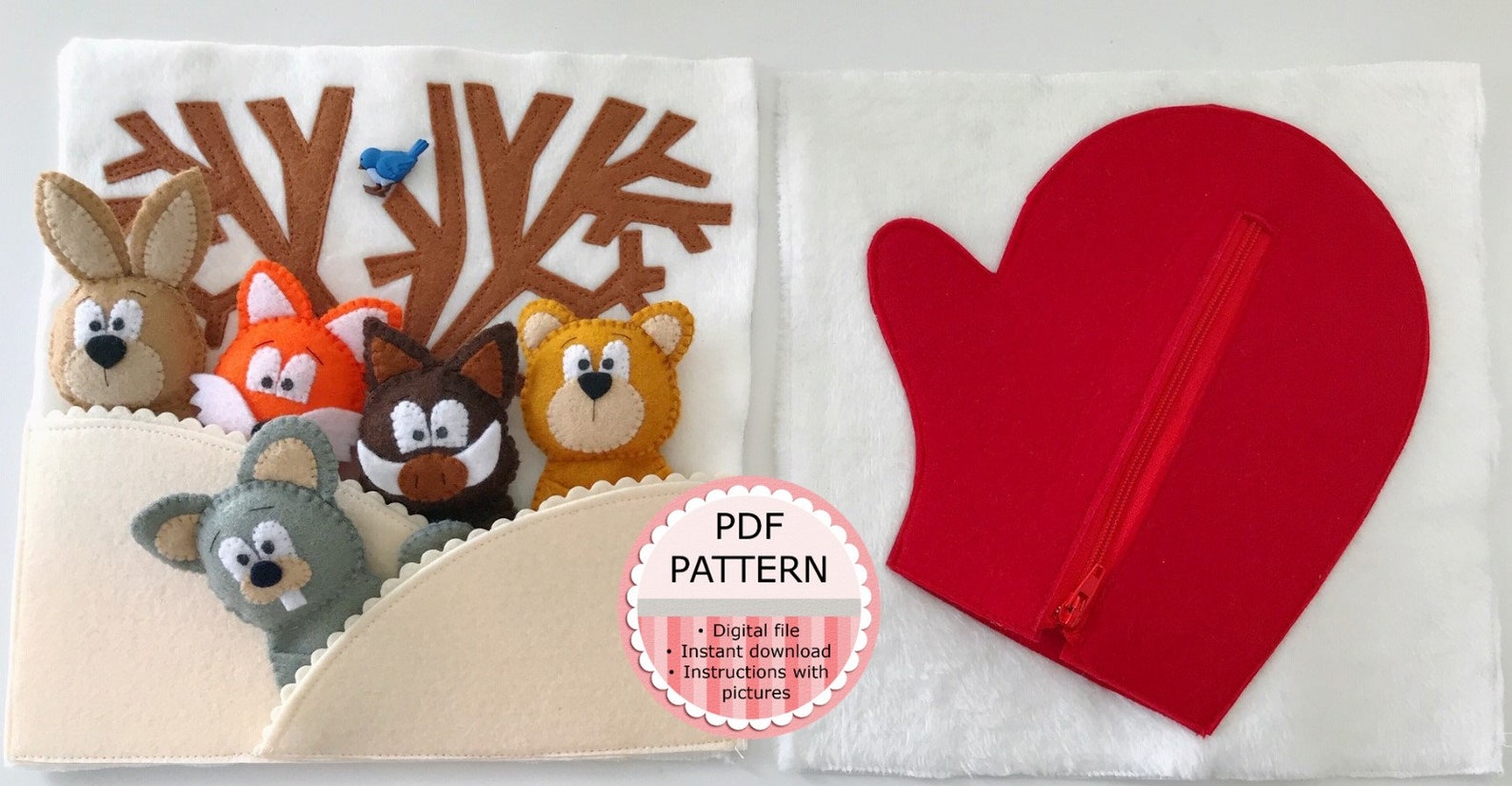 The Mitten - 2 Quiet Book Pages Digital PDF Pattern / Sewing Pattern ...