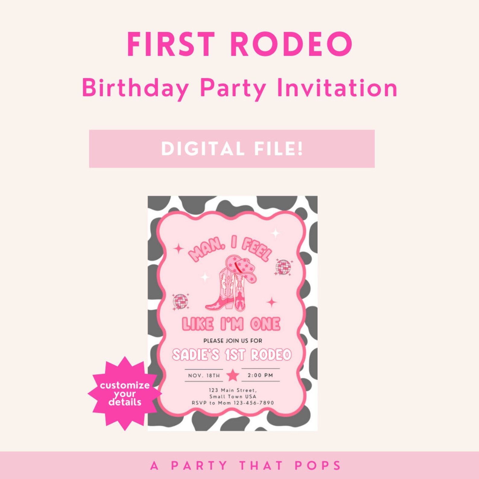 Man I Feel Like Im One Birthday Invitation, Disco Cowgirl Invite ...