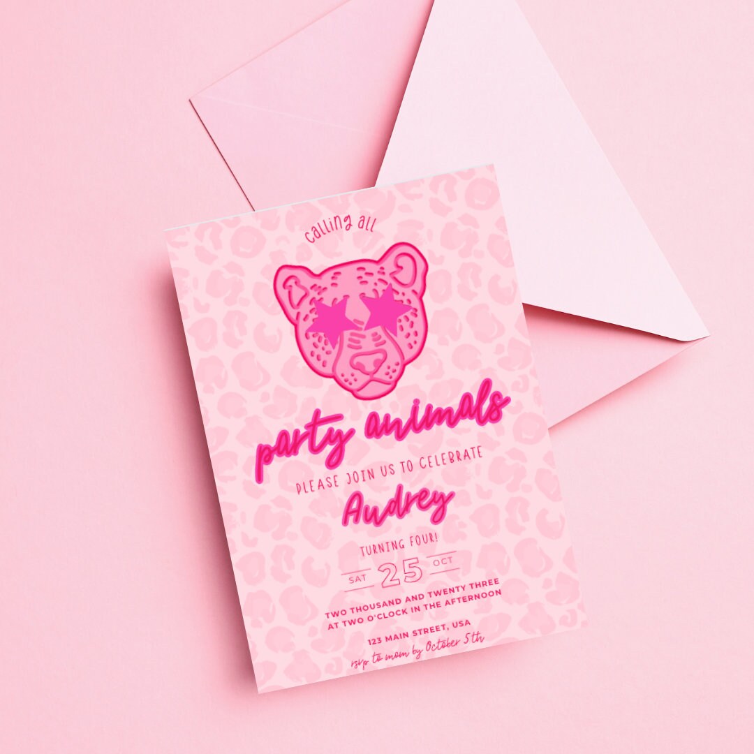 Cheetah Birthday Party Invitation: Pink Animal Print (canva Template ...