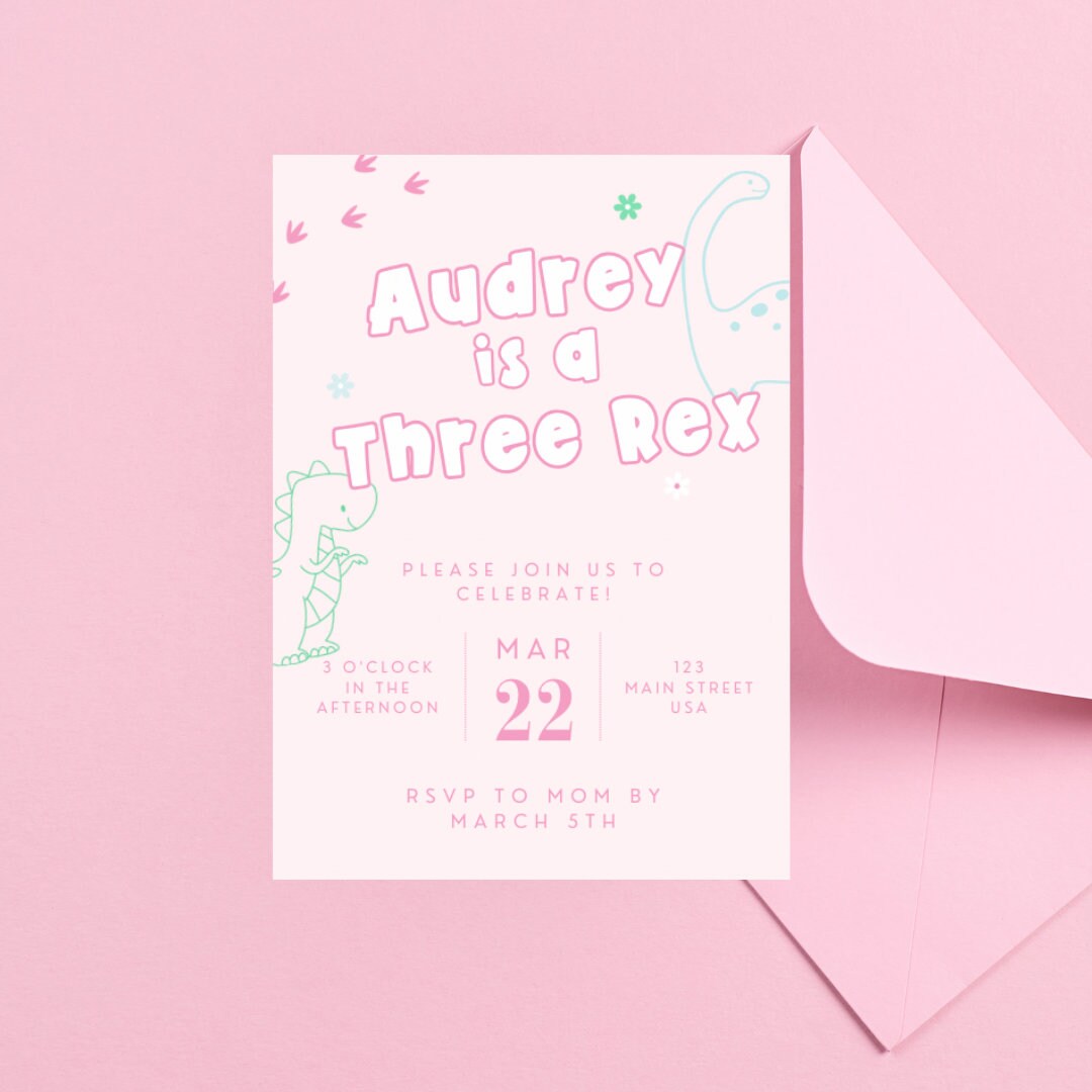 Three Rex Birthday Invitation — A Party That Pops