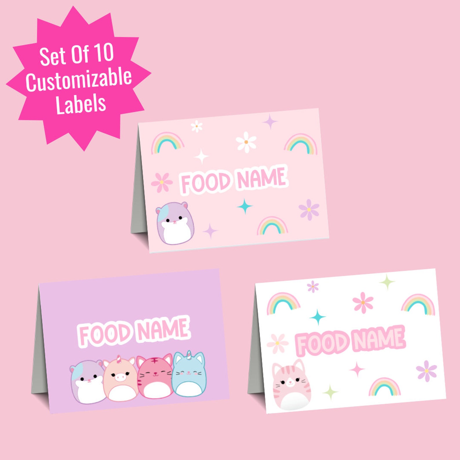 Etiquetas de comida de Squishmallow para cumpleaños: Decoración ...