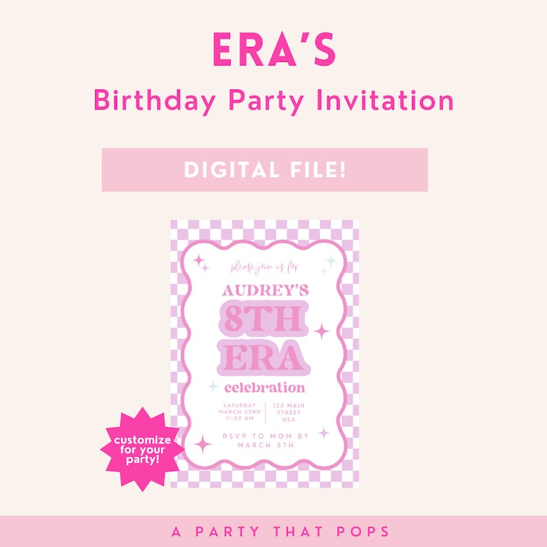 Eras Birthday Invitation, Taylor Swift Inspired Birthday, Girls ...
