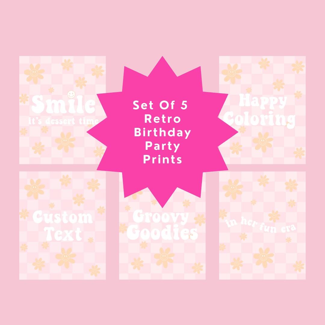 Retro Birthday Party Prints: Groovy Daisy Theme (PDF) - Etsy