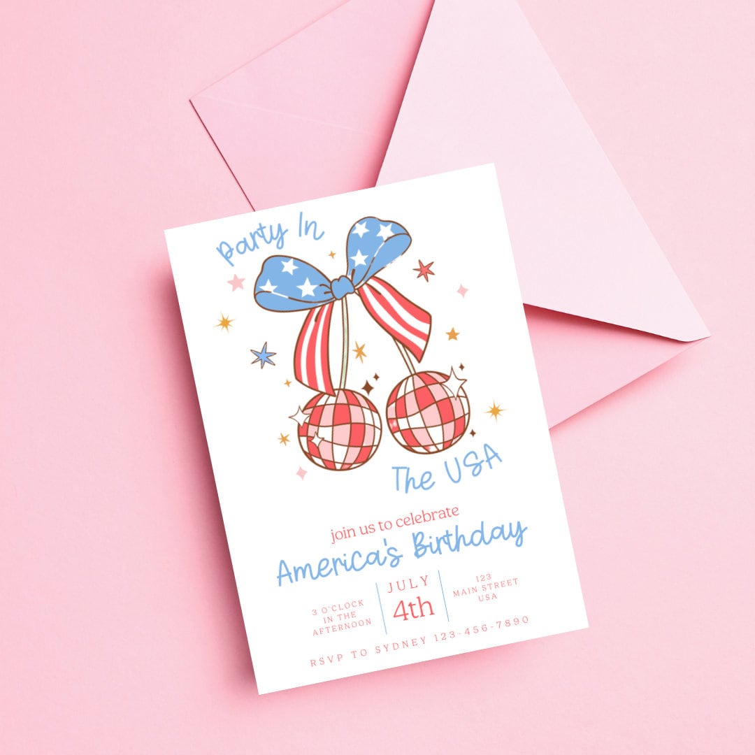Patriotic Party Invitation: Red White Blue Cherries (digital Invite) - Etsy