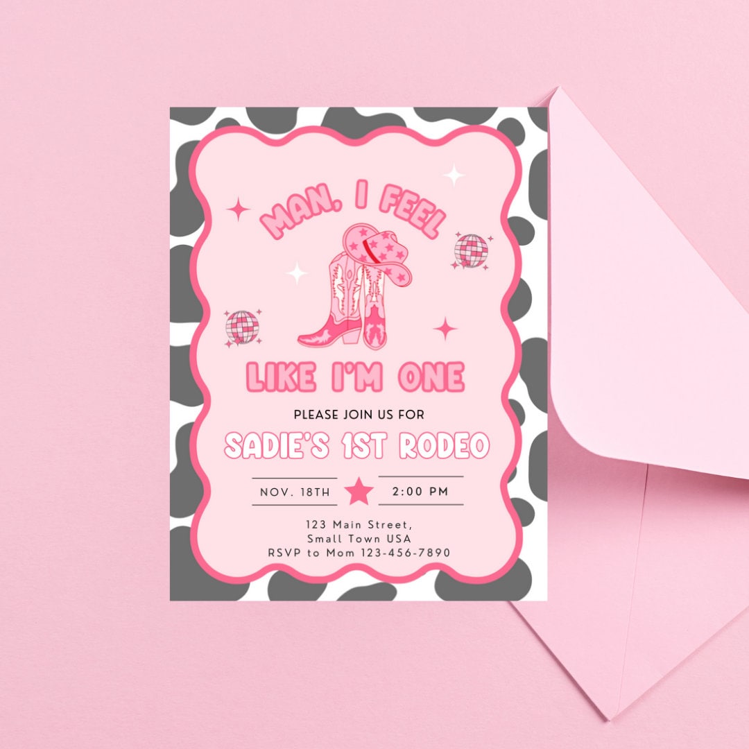 Man I Feel Like Im One Birthday Invitation, Disco Cowgirl Invite ...
