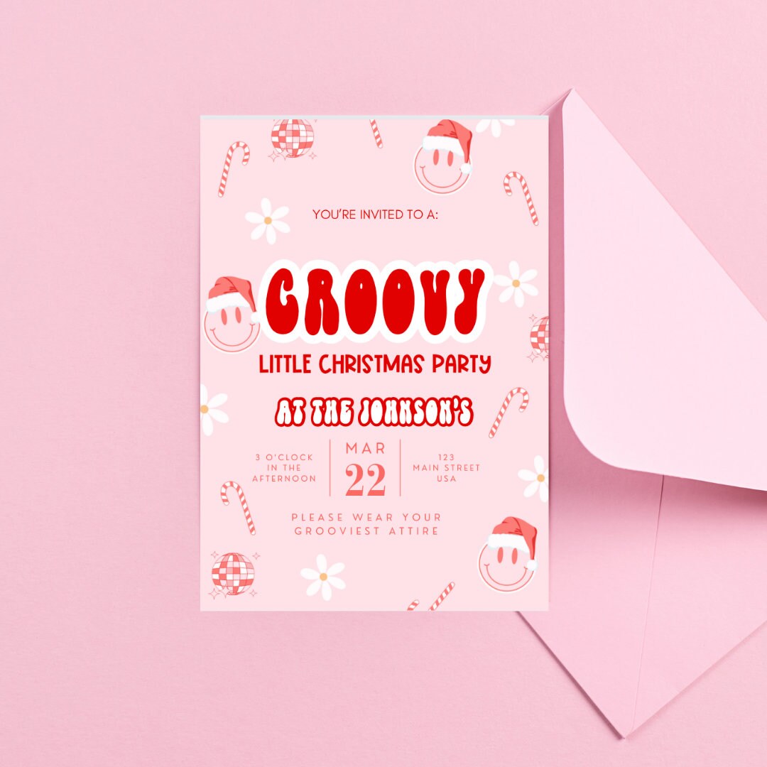 Groovy Christmas Party Invitation, Retro Christmas, Girls Birthday ...