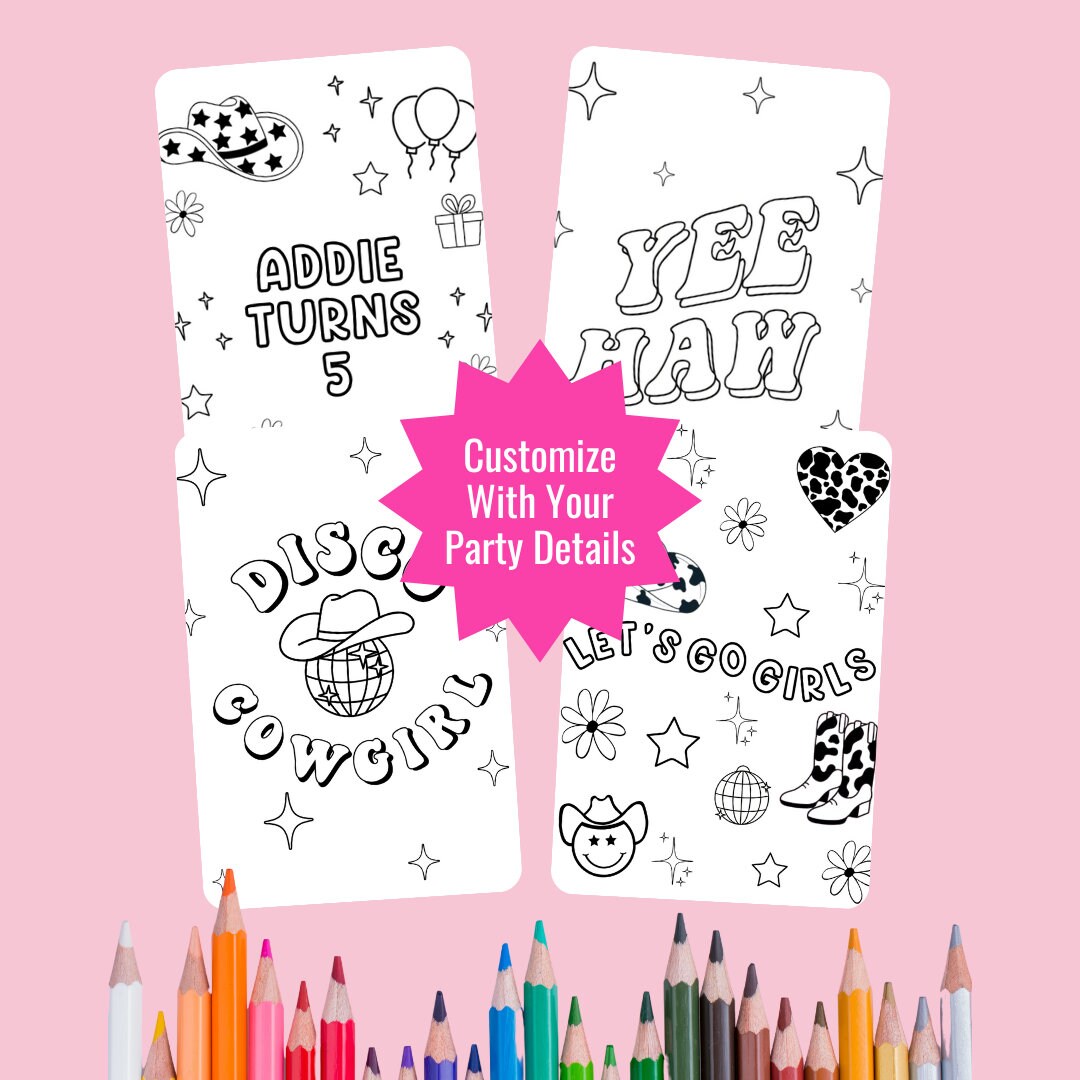 Disco Cowgirl Coloring Pages: Girls Birthday Party Favors (digital PDF ...