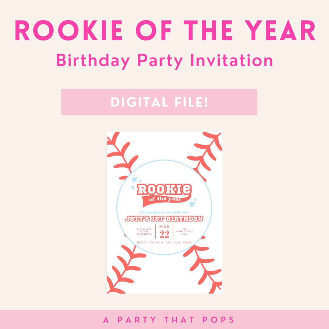 Rookie Year Birthday Invitation, Boys Baseball Invite, Baseball Party ...