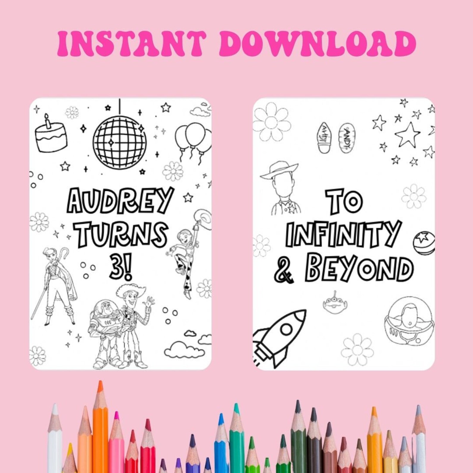 Girly Toy Story Coloring Pages: Birthday Party Activity (digital PDF ...