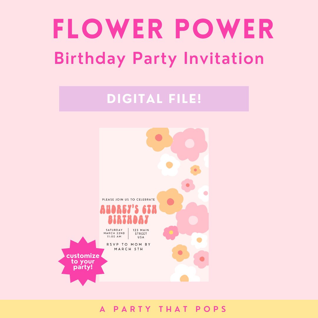 Flower Power Birthday Party Invitation | Groovy Birthday | Daisy Invite ...