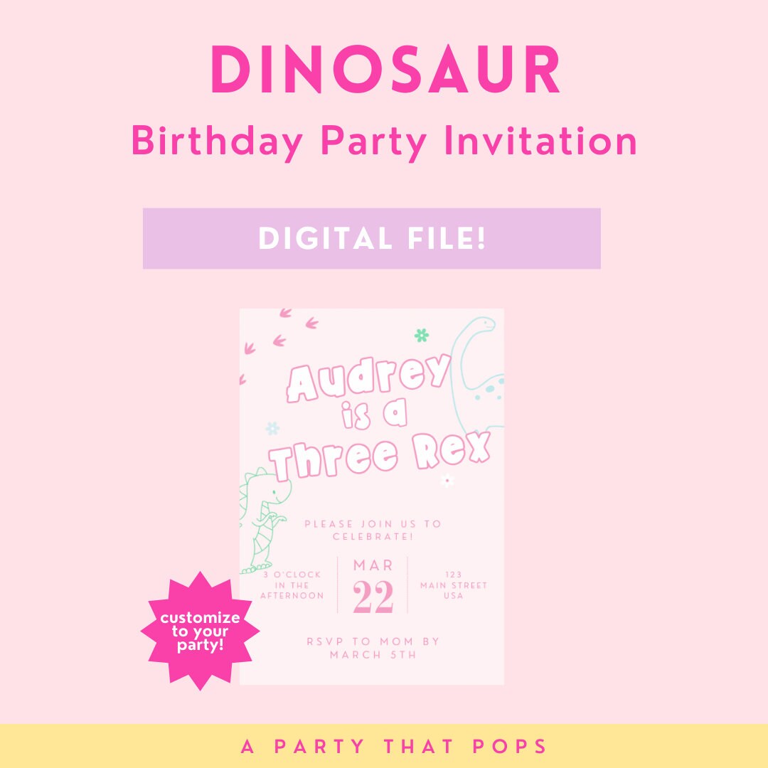 Three Rex Birthday Invitation — A Party That Pops