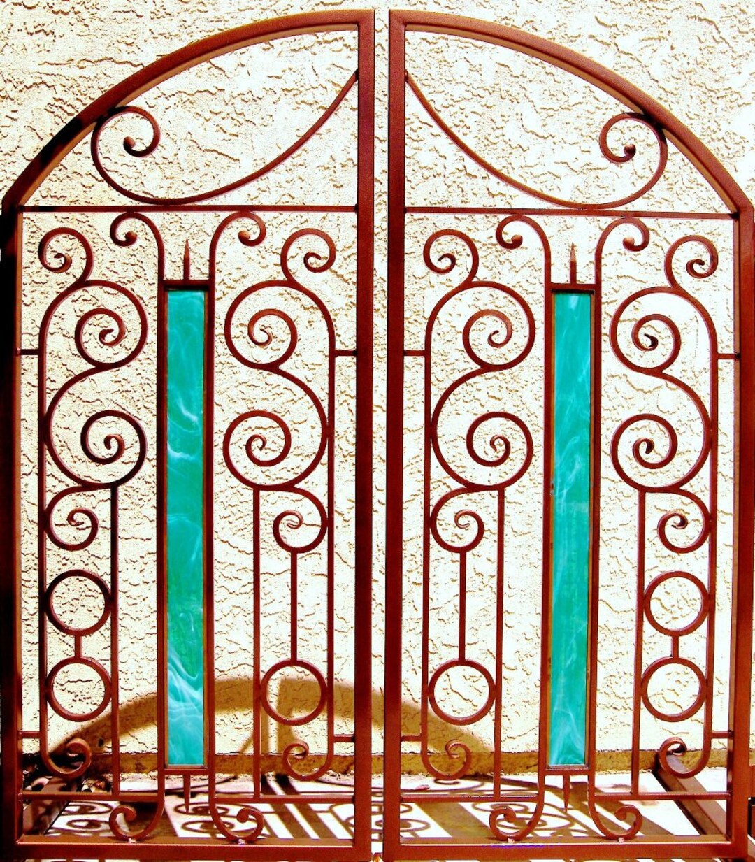 Iron & Stained Glass Gate Wine Cellar Door Courtyard Gate Ornamental ...