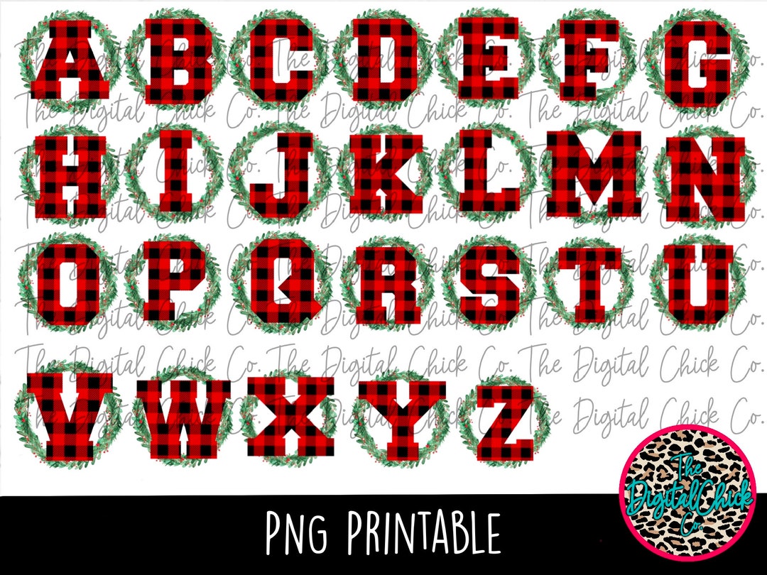 Buffalo Plaid Wreath Letters - ALL 26 Letters - PNG FILE - Digital ...