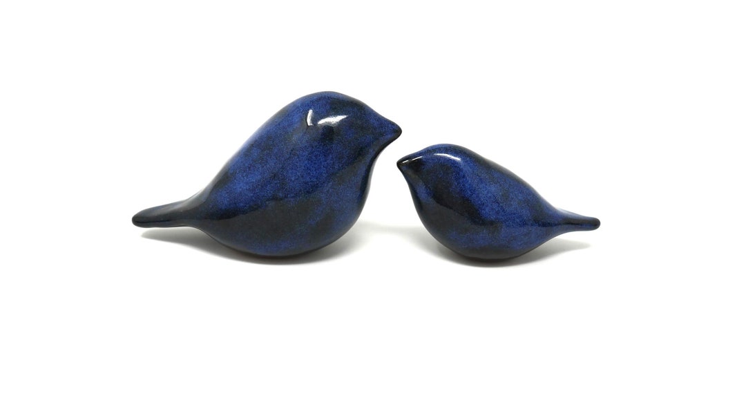 Set of Two Sculpted Blue Ceramic Bird Figurines - Etsy