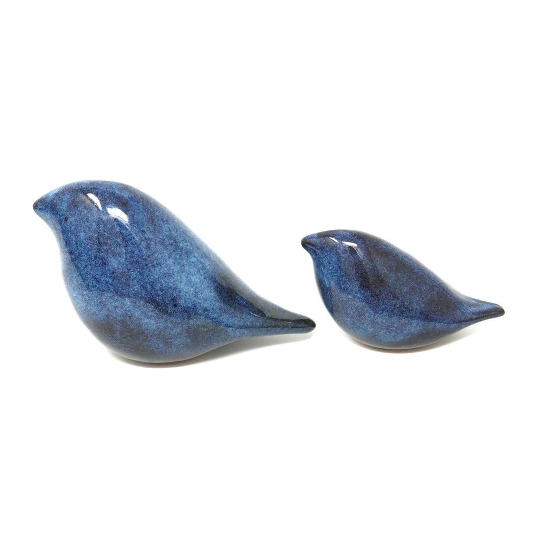 Set of Two Sculpted Blue Ceramic Bird Figurines - Etsy