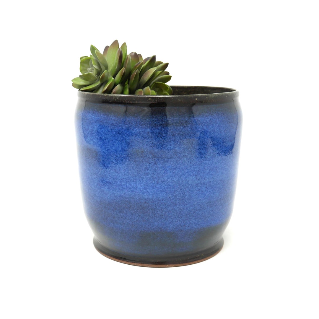 Handmade Blue Ceramic Planter With Drainage - Etsy