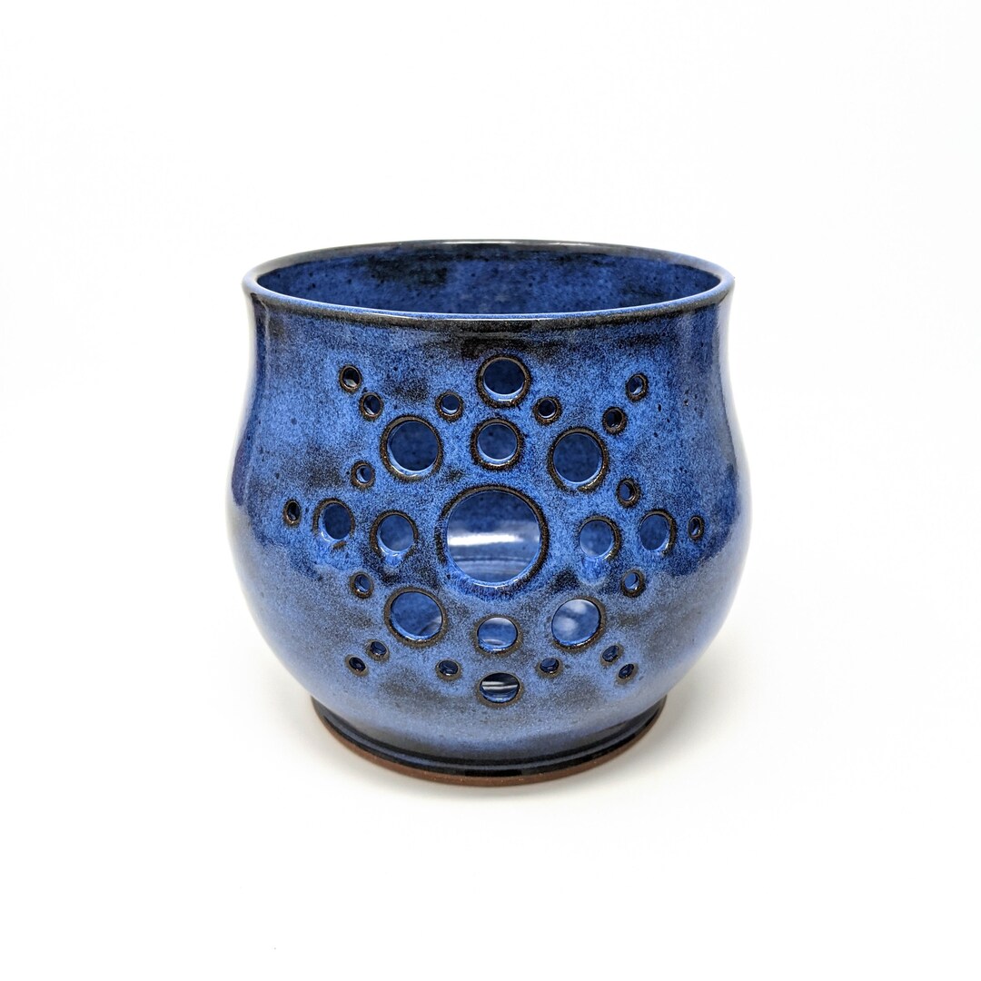 Blue Ceramic Luminary, Handmade Pottery Lantern, Ceramic Candleholder ...