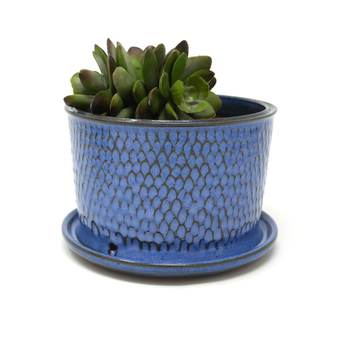 Blue Ceramic Succulent Planter, Pottery Flower Planter, Wheel Thrown ...