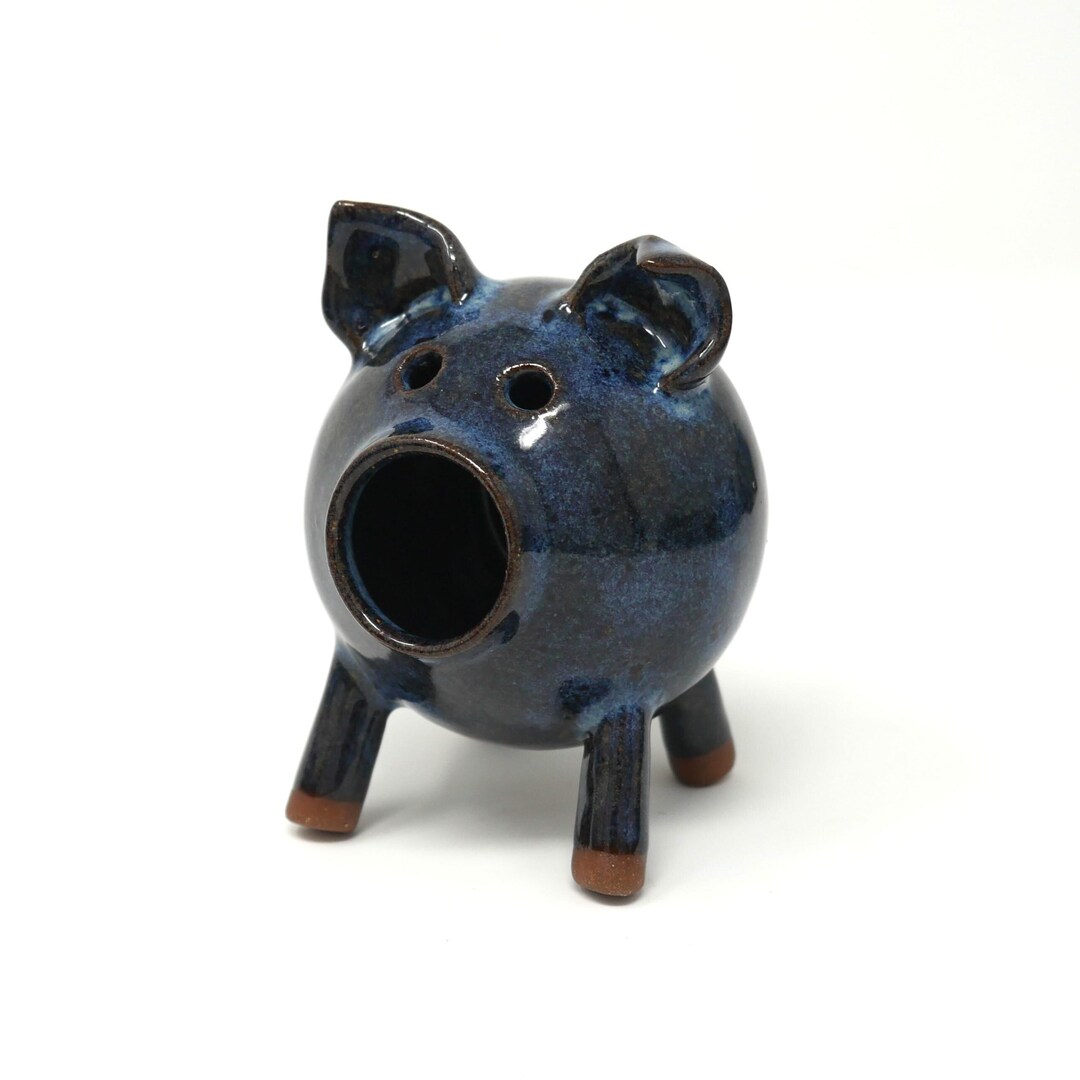 Small Ceramic Pig, Pig Decor, Pig Statue, Pottery Pig, Blue Pottery Pig ...