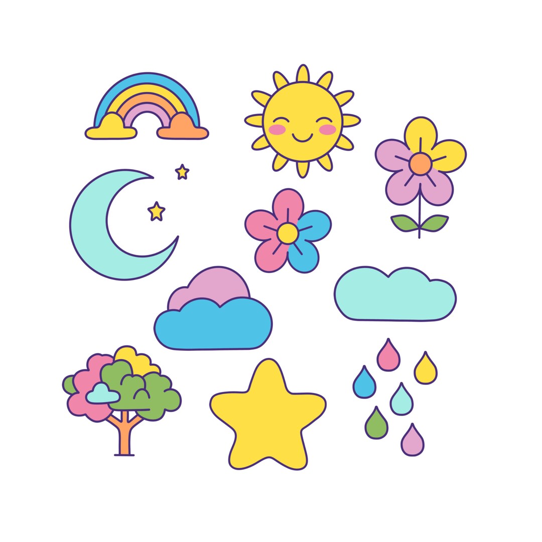 Cute Kawaii Nature Stamps and Color Palette for Procreate - Etsy