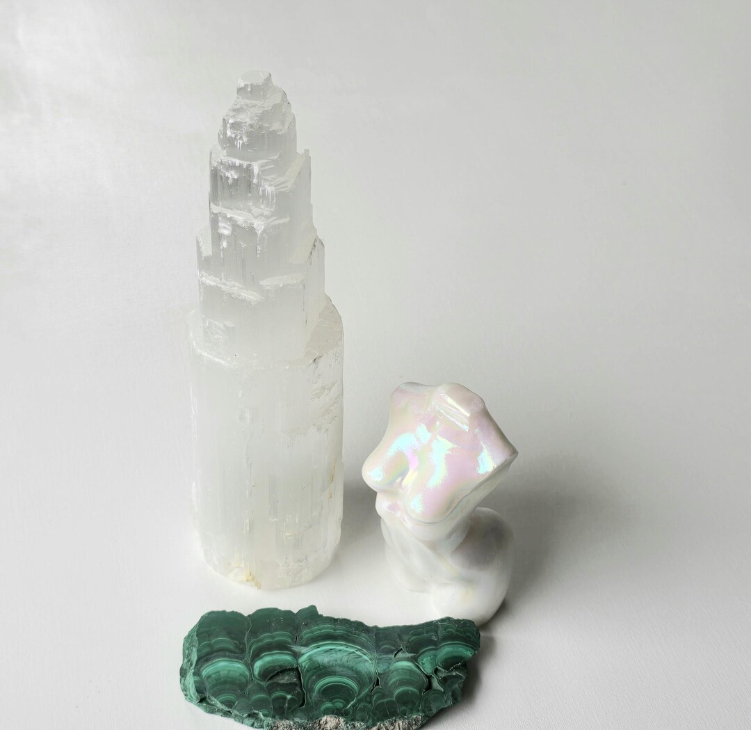 Malachite, Selenite, Goddess Statue Set of 3 Crystals - Etsy