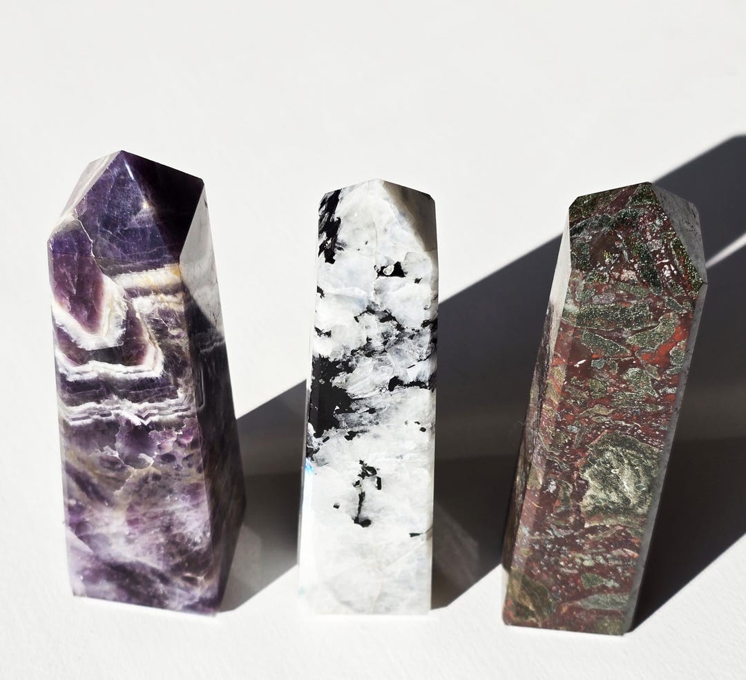 Moonstone Tower, Amethyst Tower, Dragon Blood Jasper Set of 3 Towers - Etsy