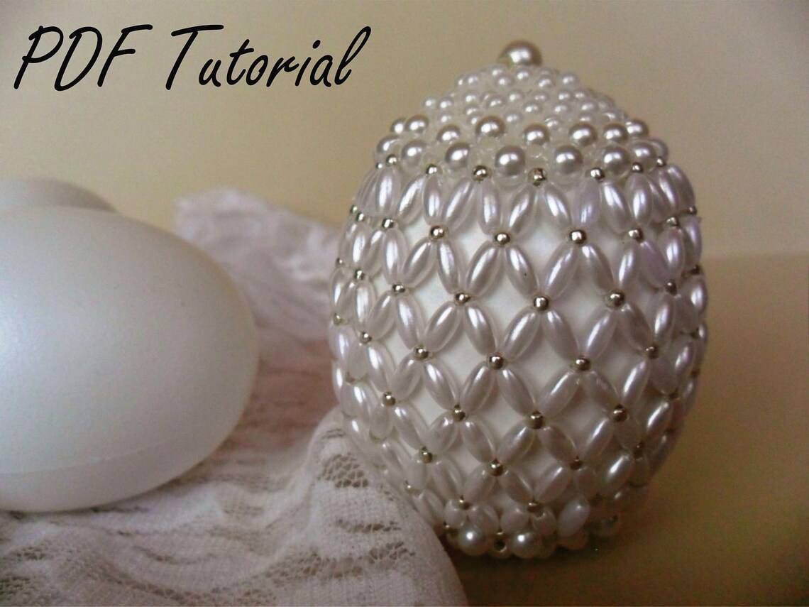 Lora - Easter Egg Ornament Beading Pattern Easter Decoration Beading Tutorial Easter Egg Table ...