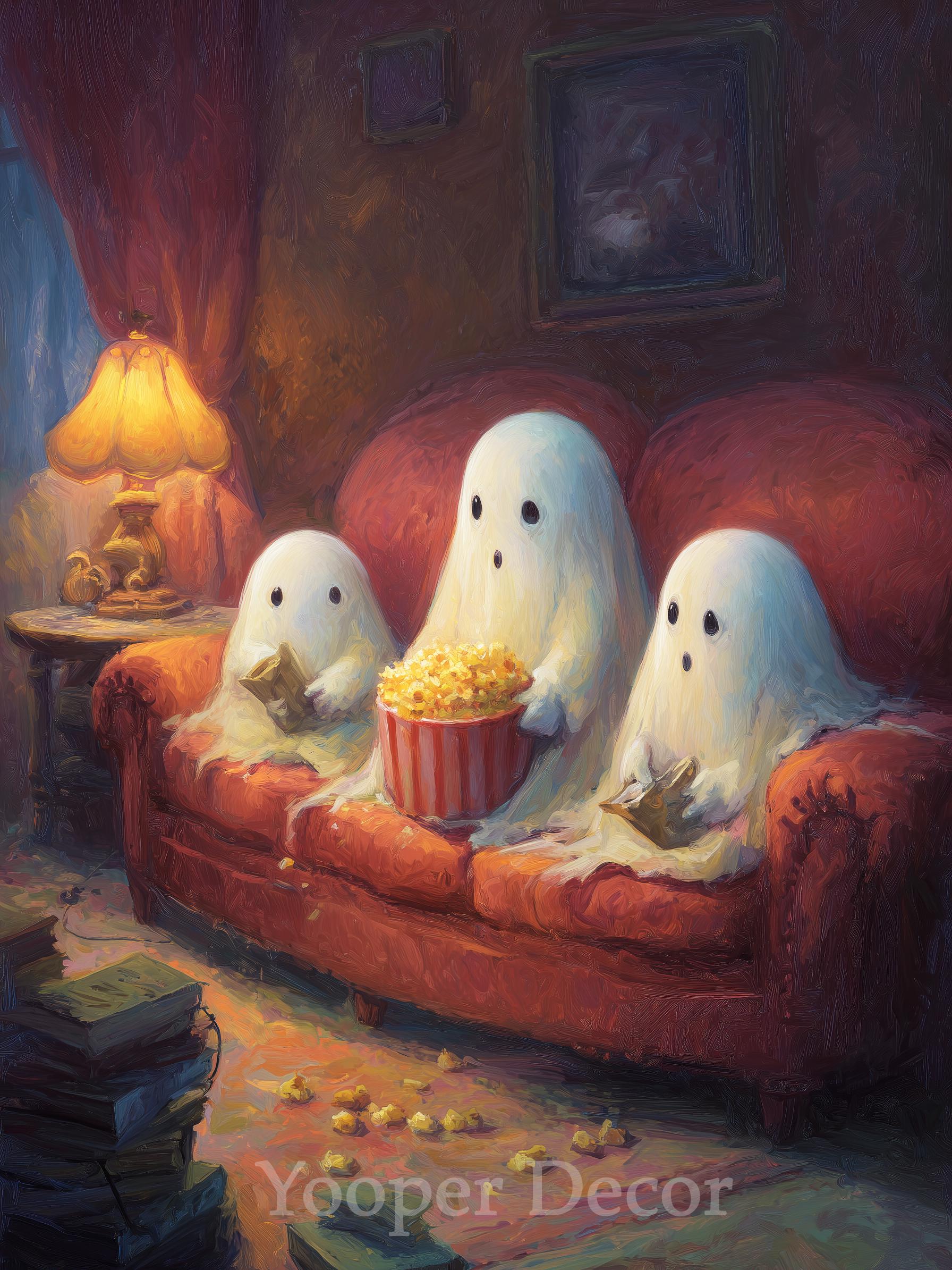 Cute Little Ghosts Watching a Movie Art Print – 7 Sizes - Cozy ...