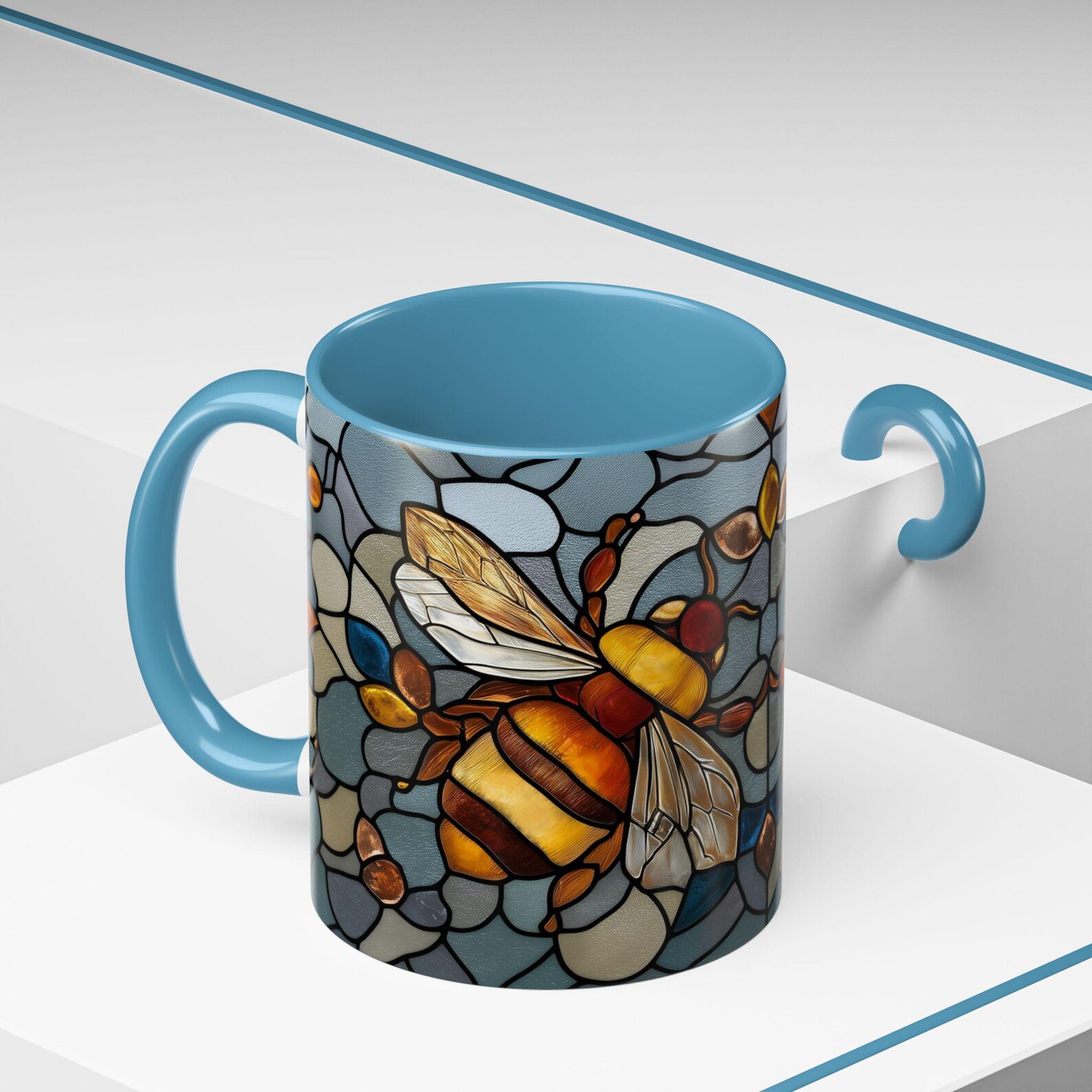 Bumble Bee Stained Glass Mug Coffee Cup 11oz & 15oz - 5 Mug Colors ...