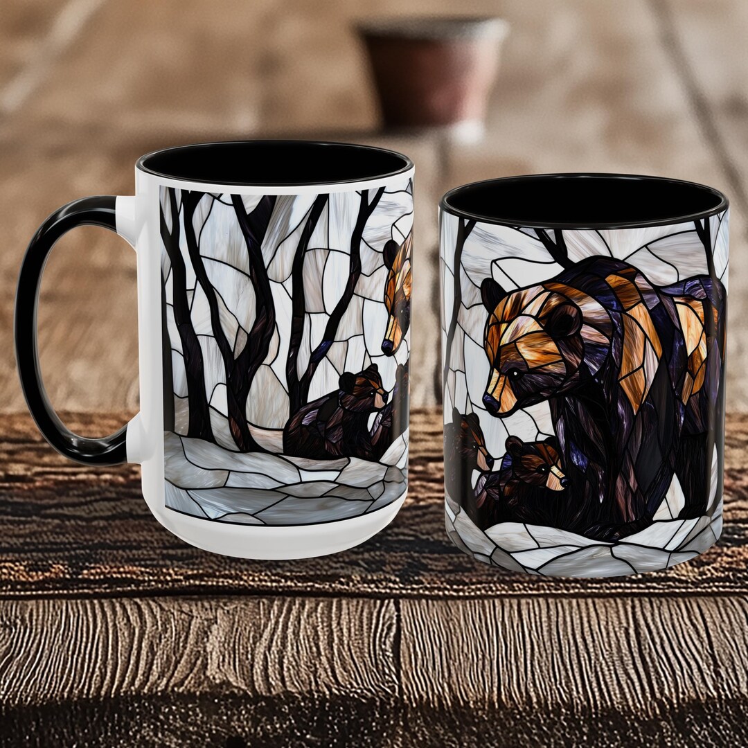 Mother Bear and Cubs Stained Glass Mug Coffee Cup 11oz & 15oz Kodiak ...