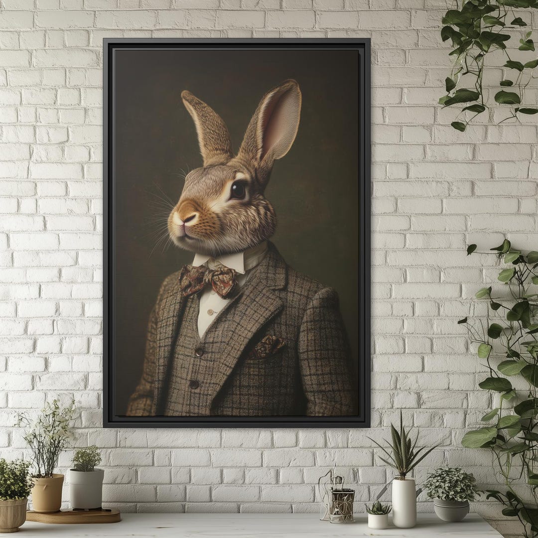 Victorian Hare Portrait Vintage Wall Art Rabbit Wearing Tweed Suit ...