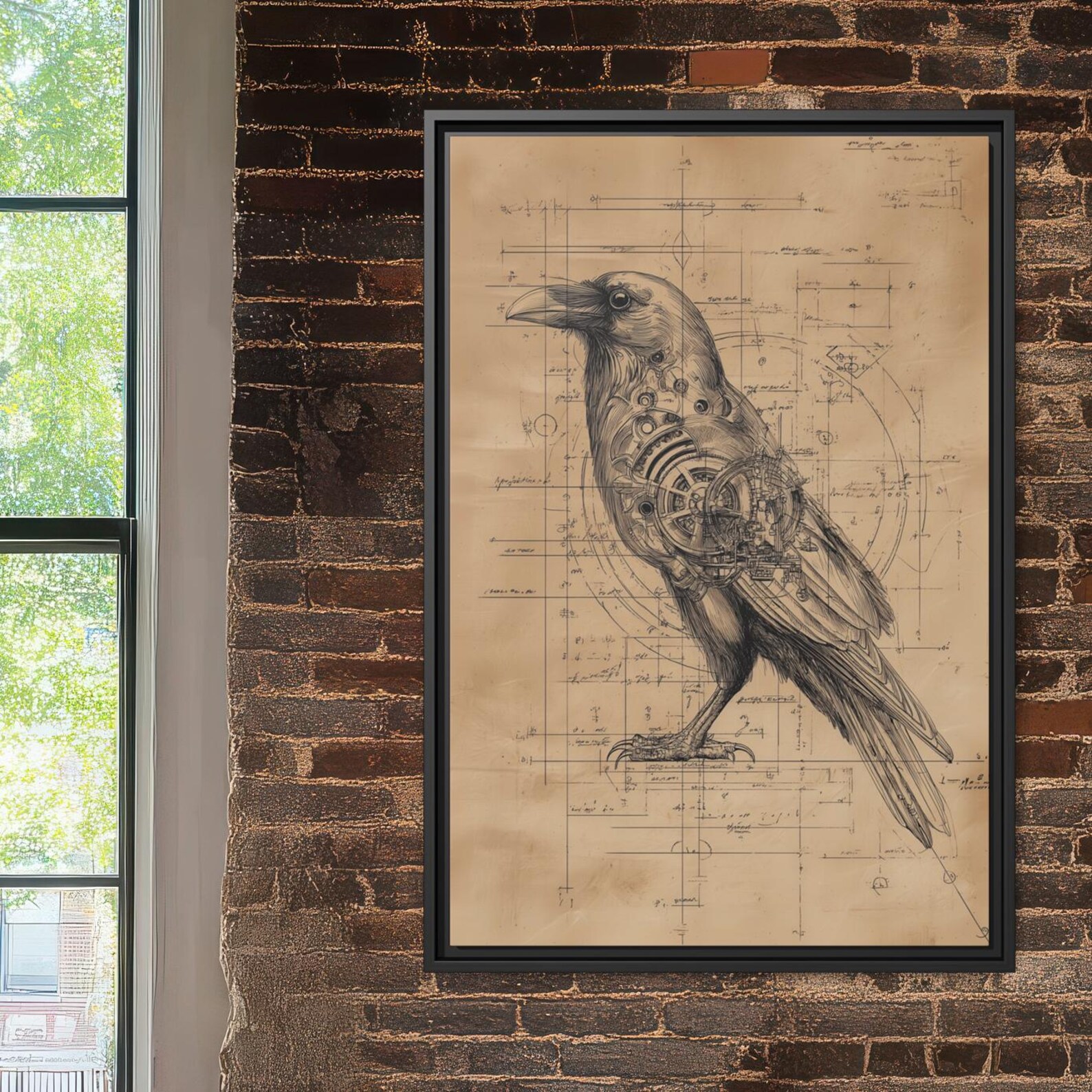 Mechanical Raven Blueprint Art – Steampunk Bird Anatomy Print ...