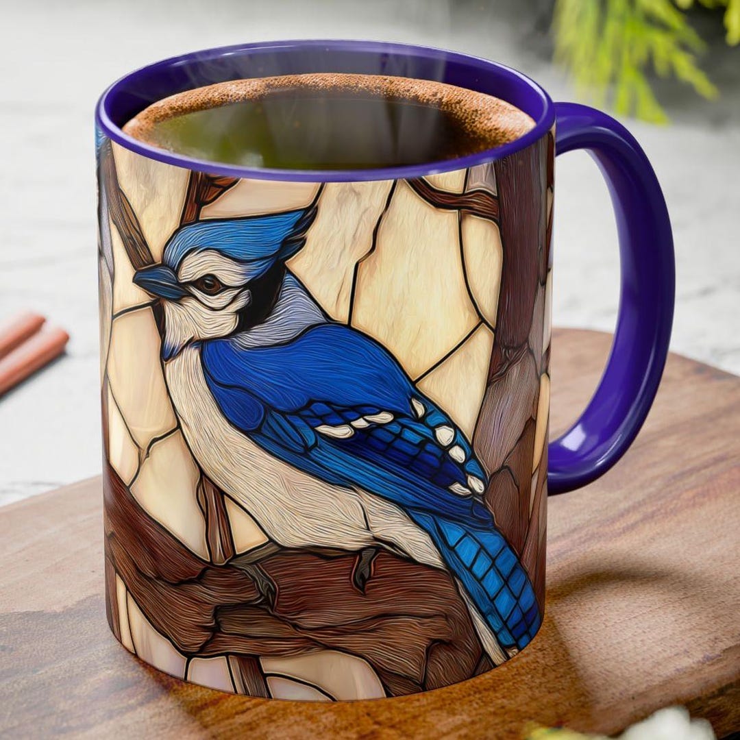 Blue Jay Stained Glass Mug Coffee Cup - 11oz & 15oz - Bird Lovers Gift ...