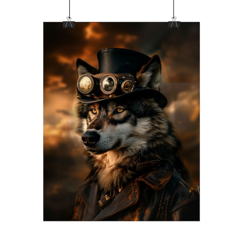 Steampunk Wolf Picture Wall Art Print Victorian Science Fiction Top Hat ...