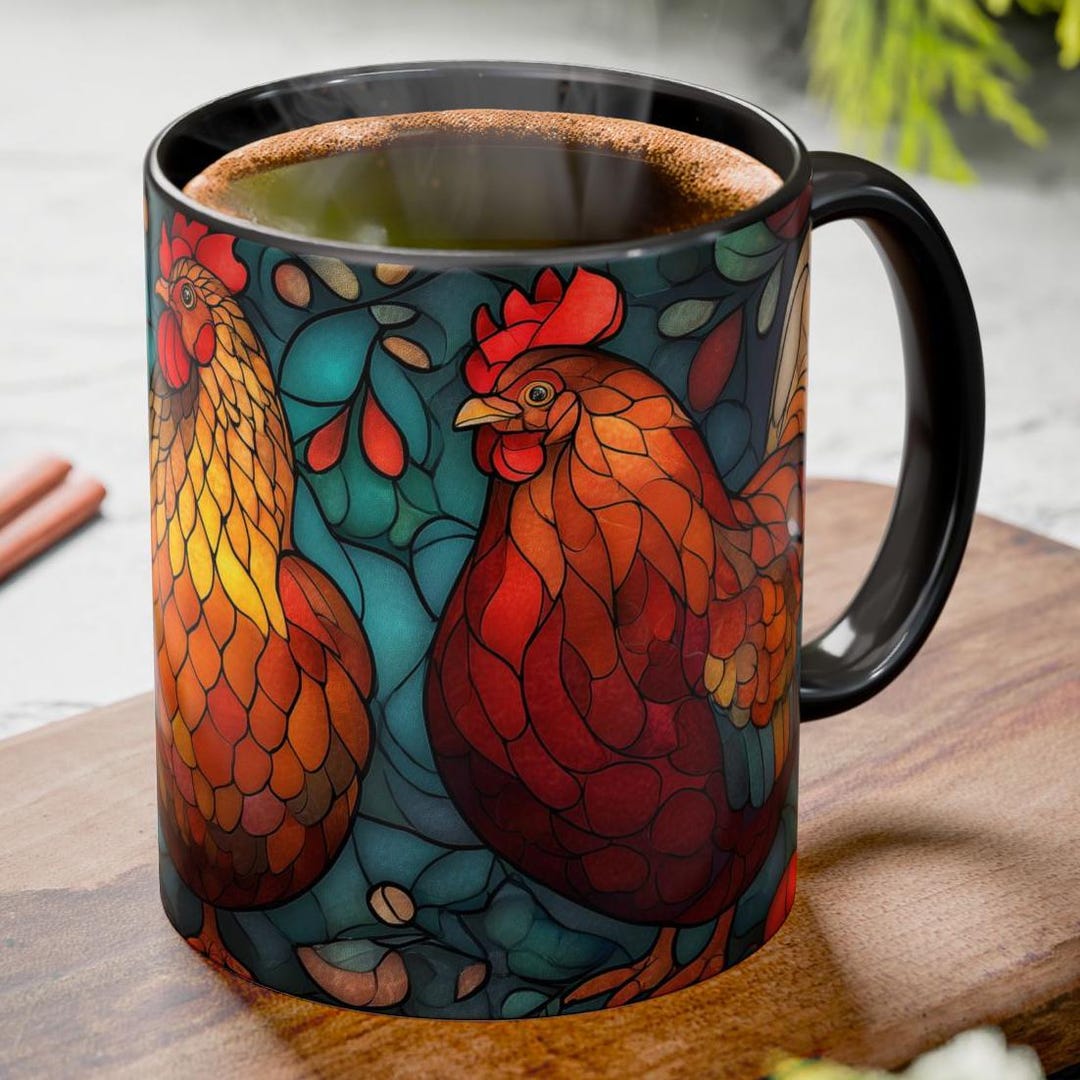 Chickens Stained Glass Mug – 11oz & 15oz - Farm Chicken Coffee Cup ...