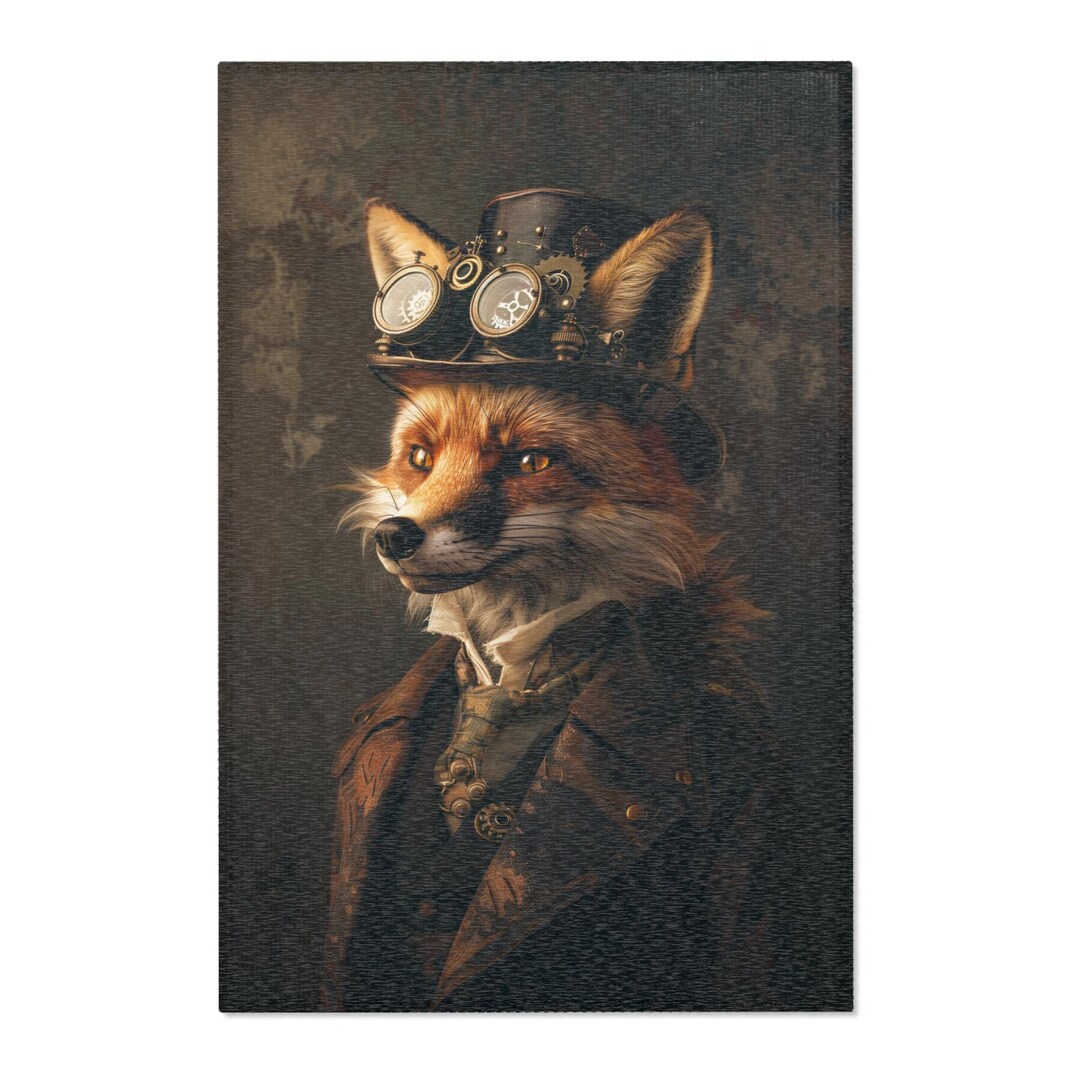 Steampunk Fox Rug Indoor Floor Area Rug With Top Hat and Goggles ...