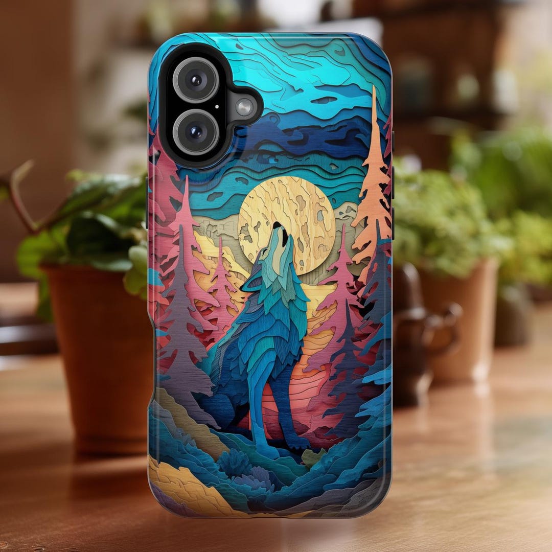Howling Wolf Magsafe Phone Case - Faux 3D Art Forest Wolf Howling Full ...