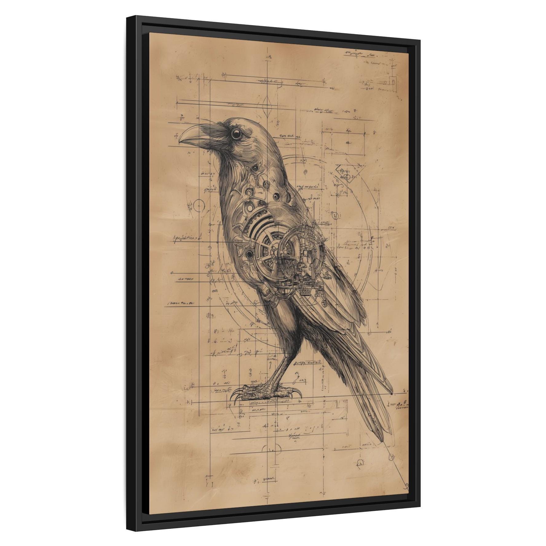 Mechanical Raven Blueprint Art – Steampunk Bird Anatomy Print ...