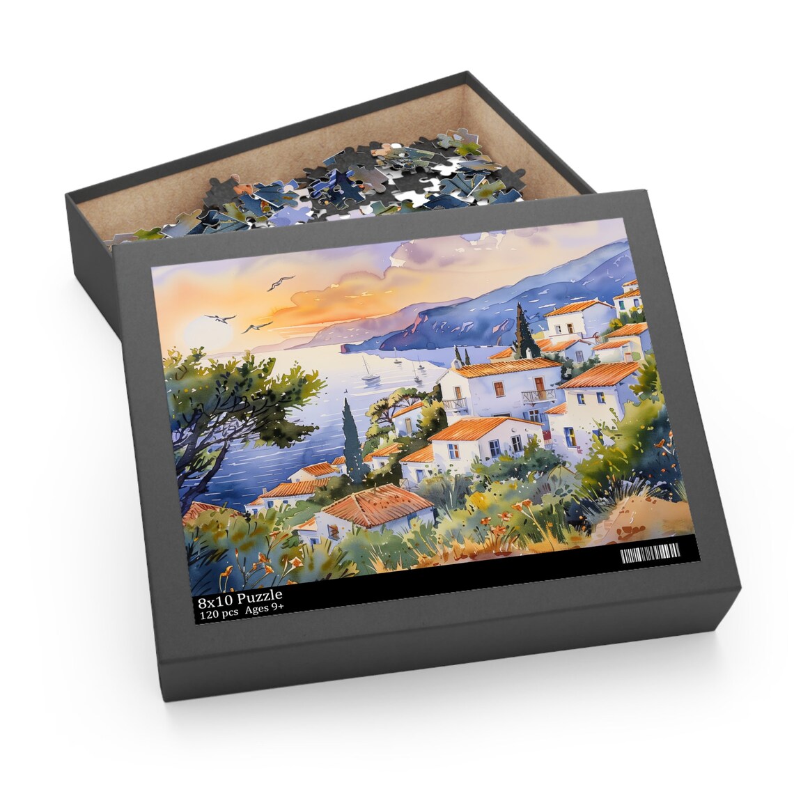 Watercolor Seaside Sunset Jigsaw Puzzle Ocean Puzzle Greece Oceanside ...